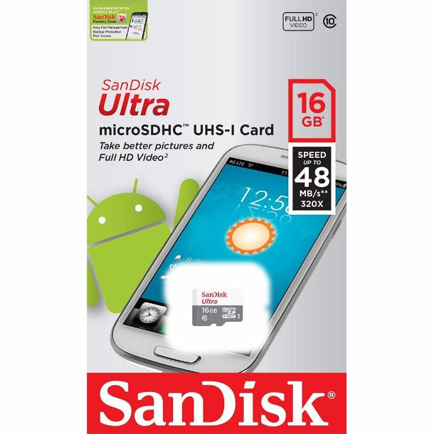 MEMORIA MICRO SD 16GB SANDISK ULTRA CLASE 10